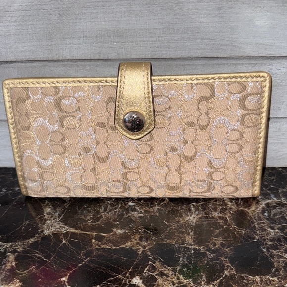 Coach | Bags | Coach Gold And Tan Signature Clasp Wallet | Poshmark